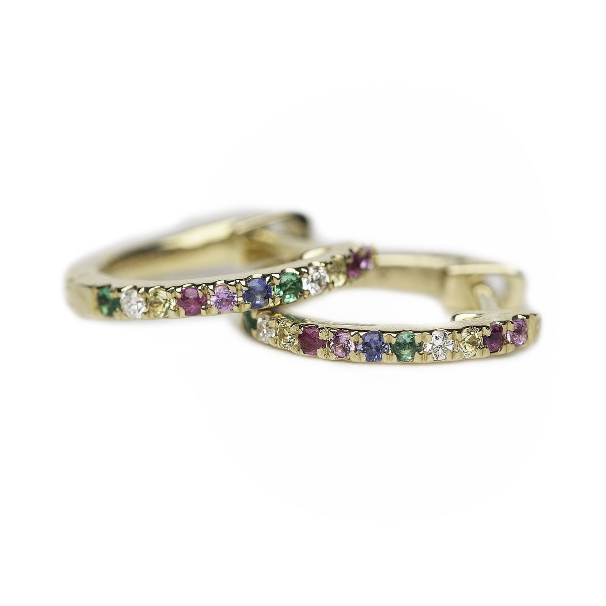 Rainbow Huggies in 14k Yellow Gold – Glitter for Breakfast.